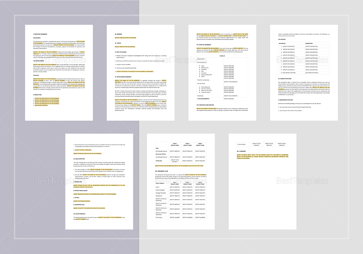 Spa Business Plan Template In Word Apple Pages