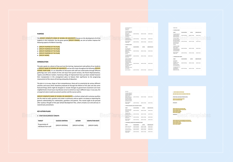 School Development Plan Template in Word, Apple Pages