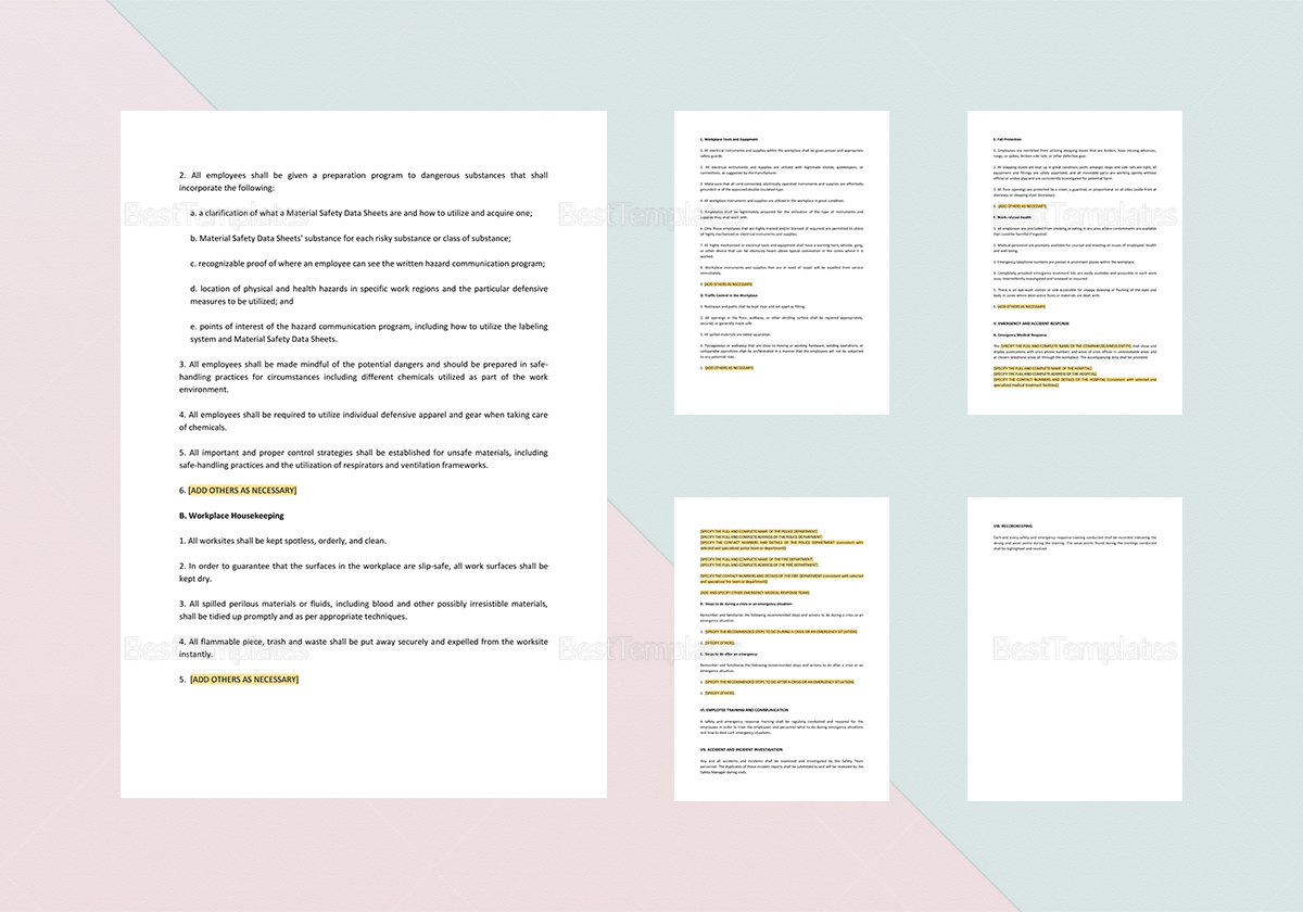 Safety Plan Template in Word, Apple Pages