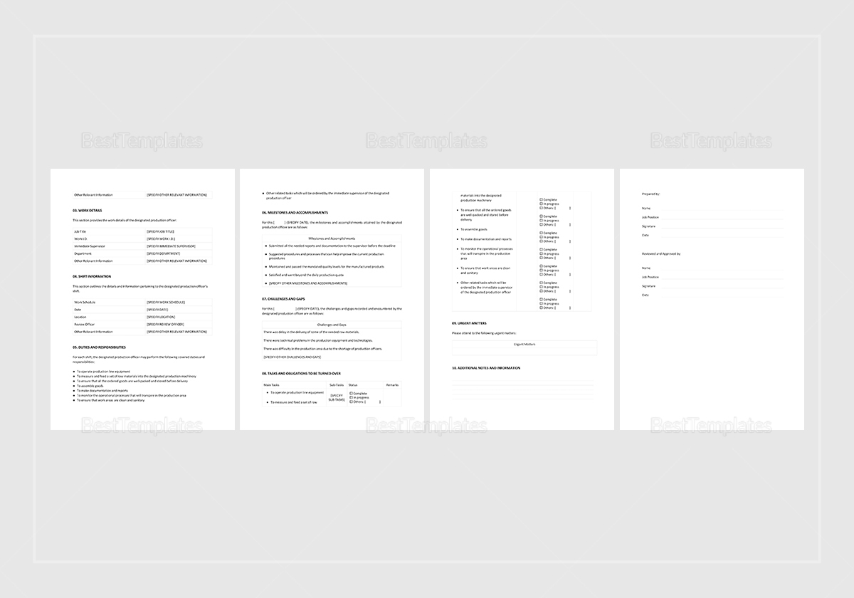 Shift Report Template in Word, Apple Pages