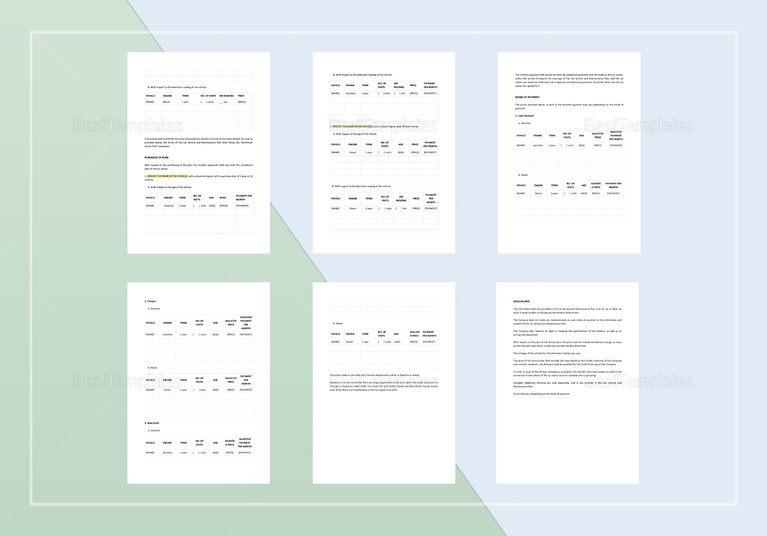 Service Plan Template in Word, Apple Pages