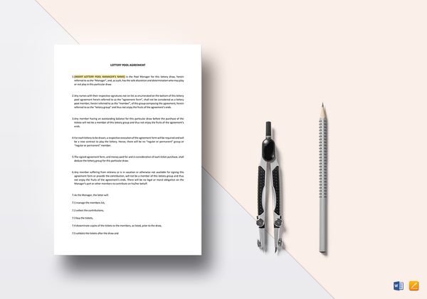 Lottery Pool Agreement Template in Word, Apple Pages