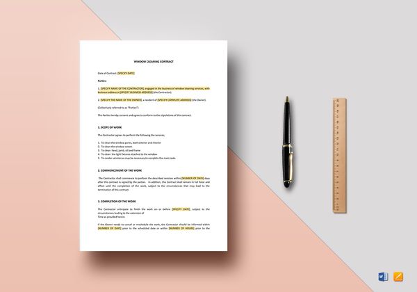 Window Cleaning Contract Template in Word, Apple Pages
