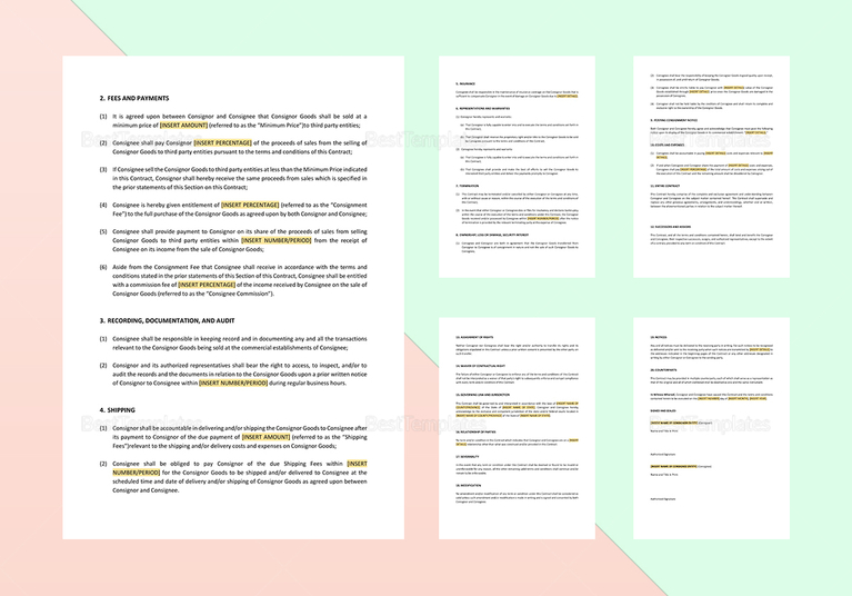 Sales Consignment Contract Template in Word, Apple Pages