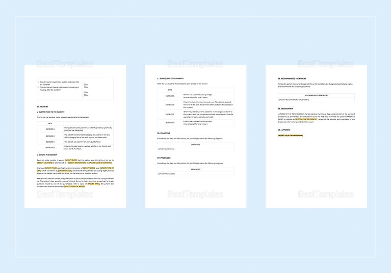 Psychological Report Template in Word, Apple Pages