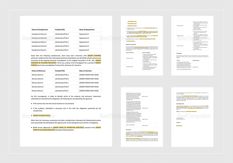 HR Investigation Report Template in Word, Apple Pages