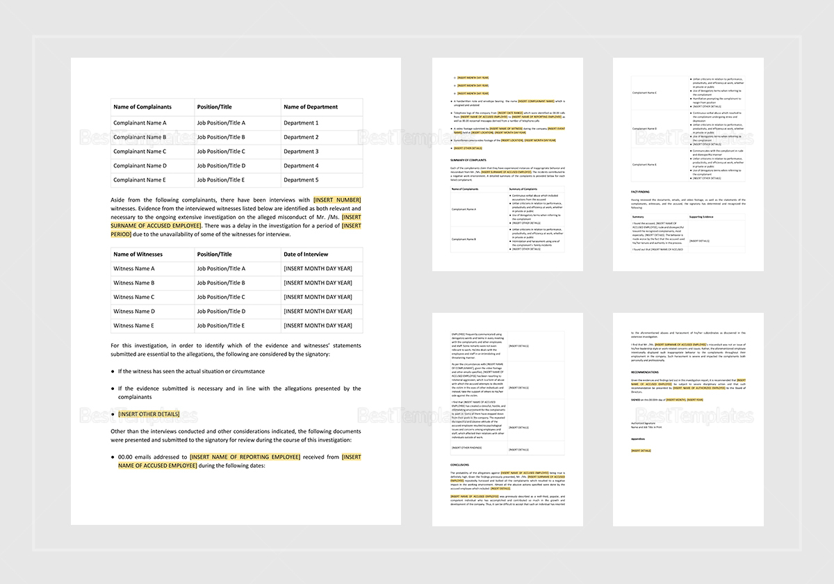 HR Investigation Report Template In Word Apple Pages