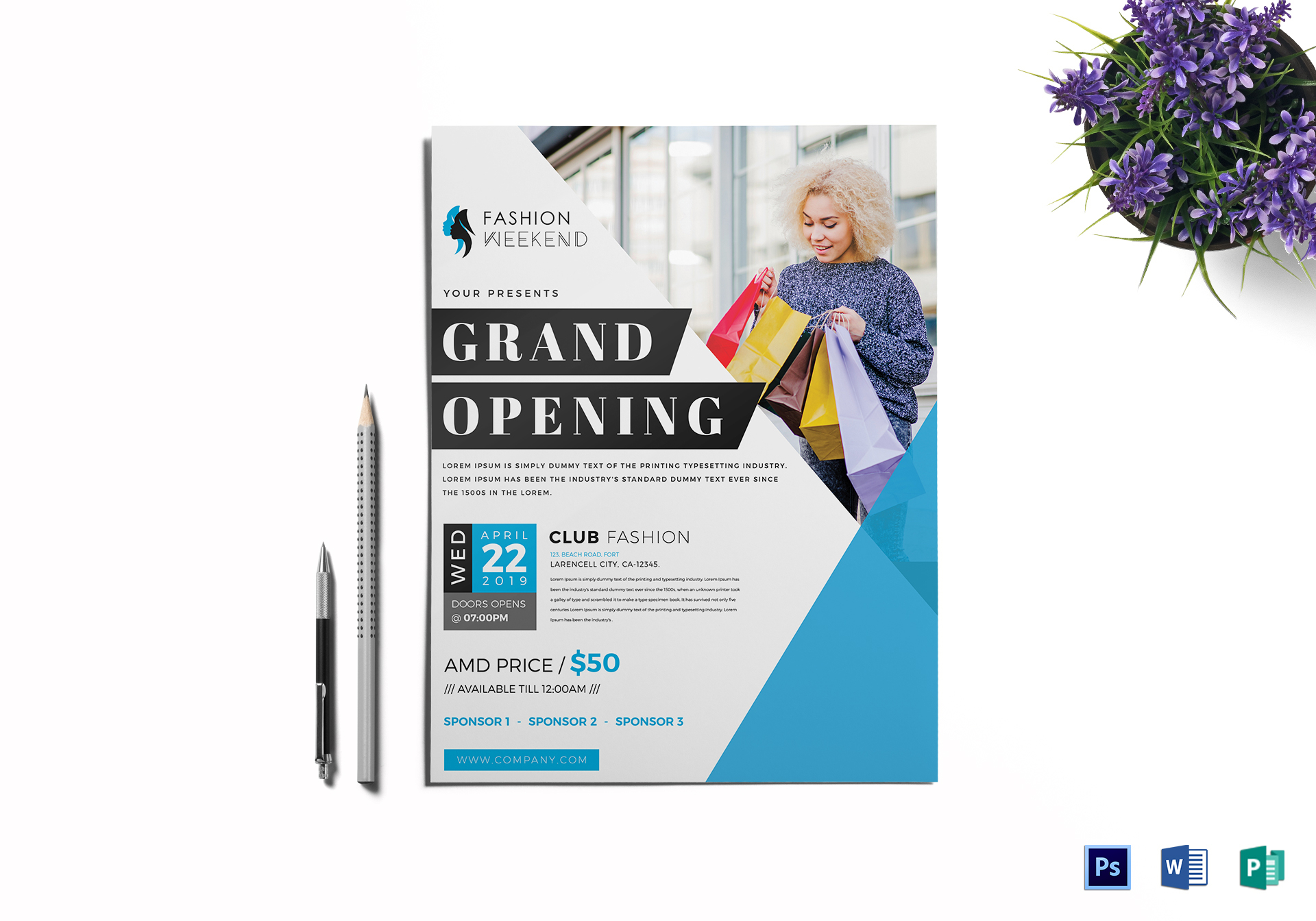 Fashion Grand Opening Flyer Design Template In Word PSD Publisher