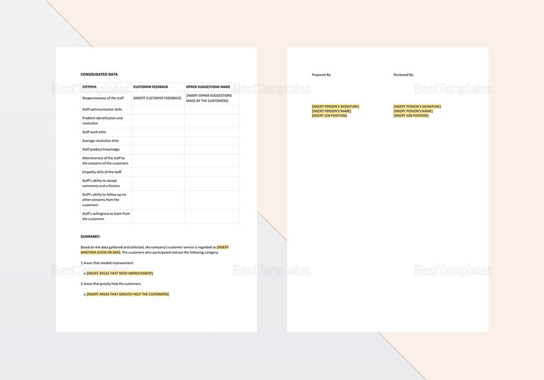 Customer Service Report Template in Word, Apple Pages
