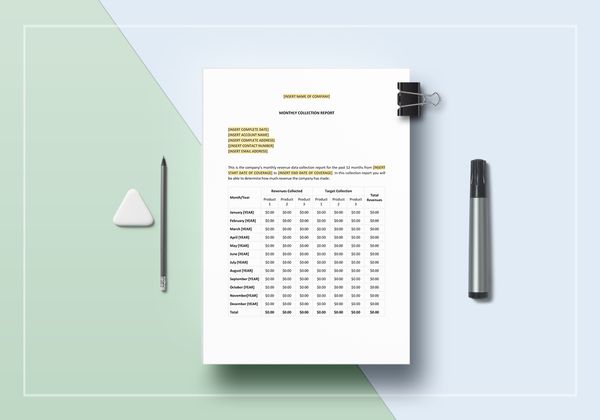 Monthly Collection Report Template in Word, Apple Pages