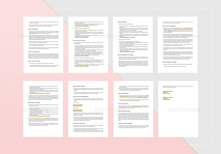 Shares Transfer Agreement Short Template in Word, Apple Pages