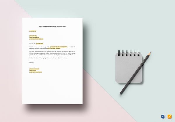 Notifying Bank of Additional Signing Officer Template in Word, Apple Pages