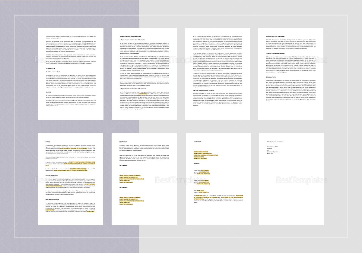 Rollover Agreement Assets Template in Word, Apple Pages