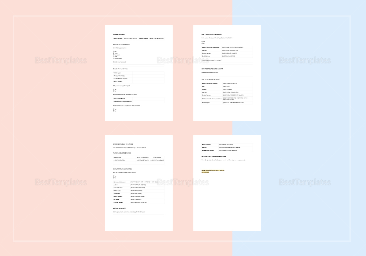 Damage Report for Insurance Template in Word, Apple Pages