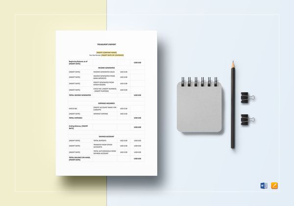 Treasurer Report Template in Word, Apple Pages