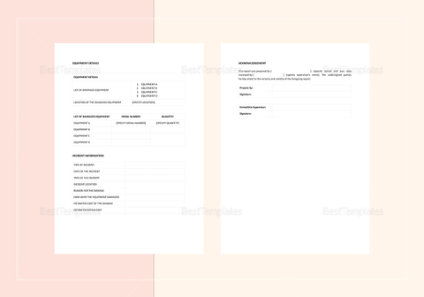 Equipment Damage Report Template in Word, Apple Pages