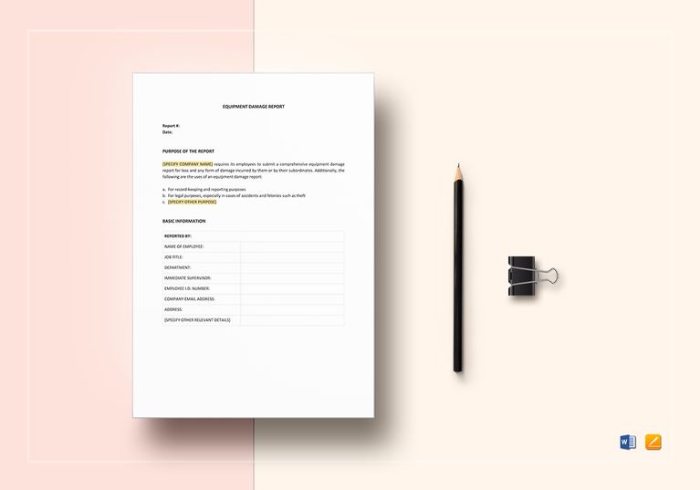 Equipment Damage Report Template in Word, Apple Pages