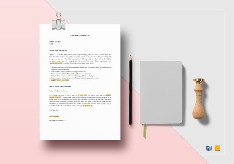 Investor Relations Report Template in Word, Apple Pages