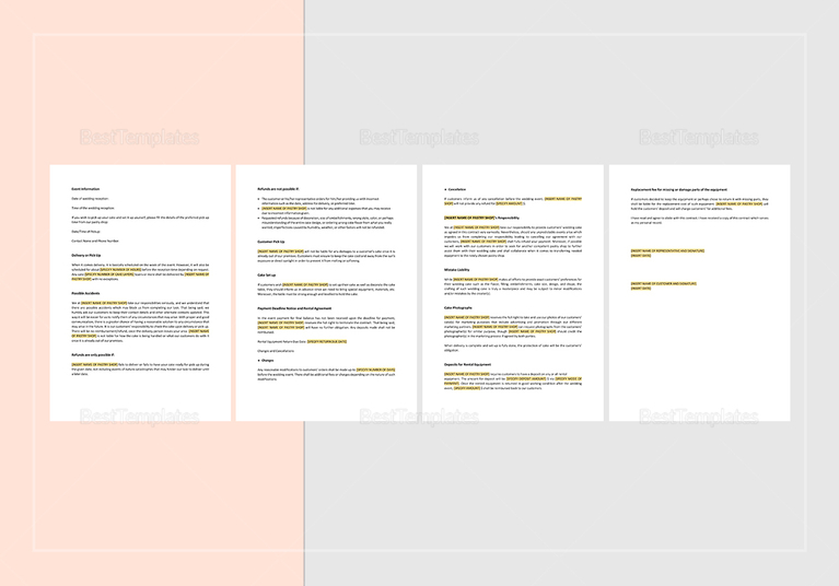 Wedding Cake Contract Template in Word, Apple Pages