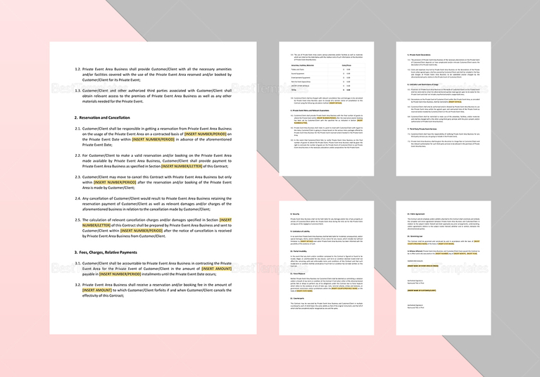Private Event Contract Template in Word, Apple Pages