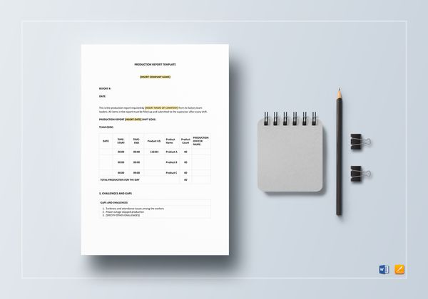 Production Report Template in Word, Apple Pages