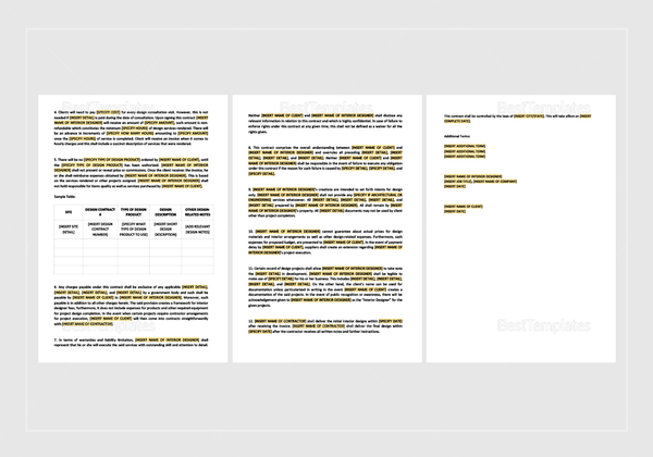 Interior Designer Contract Template in Word, Apple Pages
