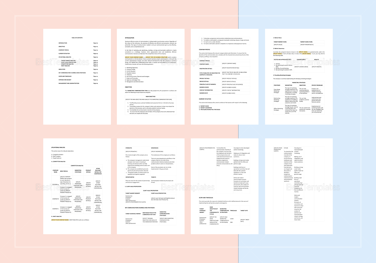 Marketing Communication Plan Template in Word, Apple Pages