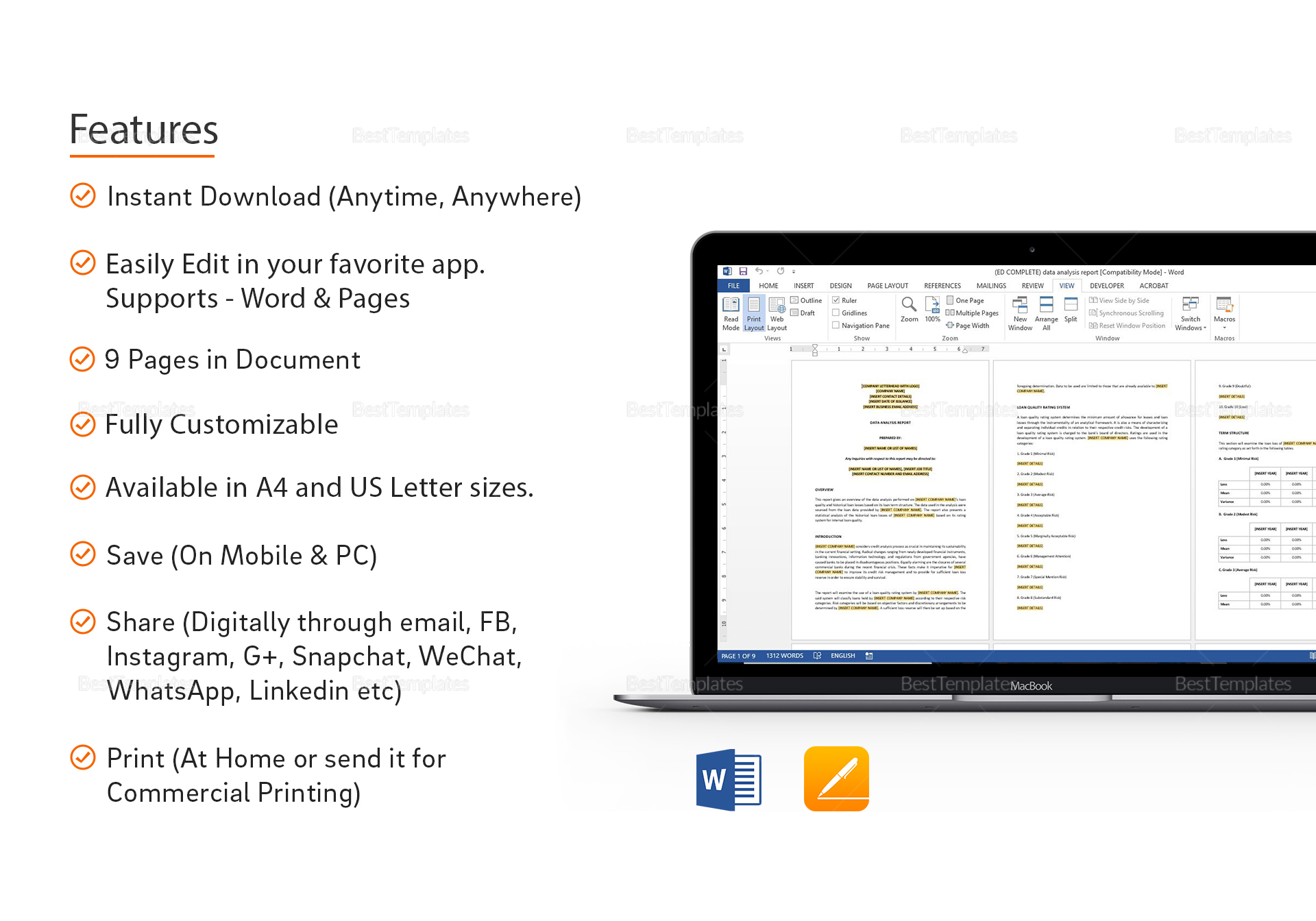 Data Analysis Report Template In Word Apple Pages
