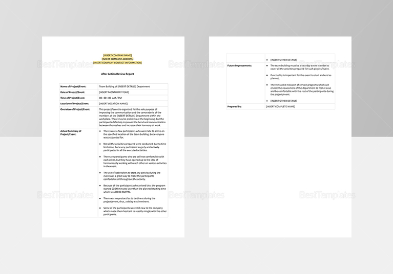After Action Review Report Template in Word, Apple Pages