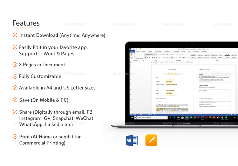 Exception Report Template in Word, Apple Pages