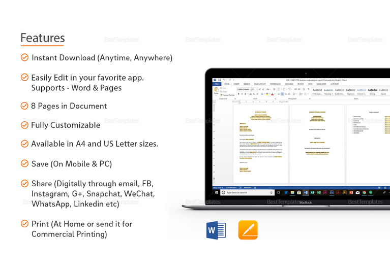 Business Data Analysis Report Template in Word, Apple Pages