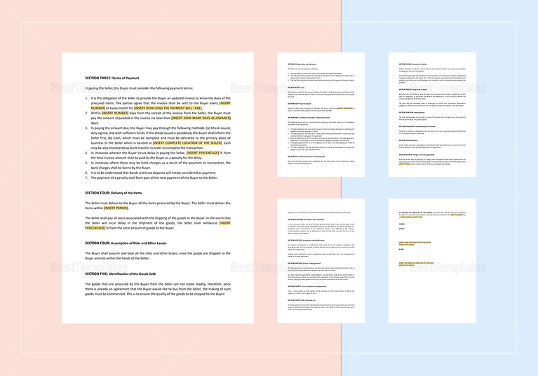 Sales Agreement Template in Word, Apple Pages
