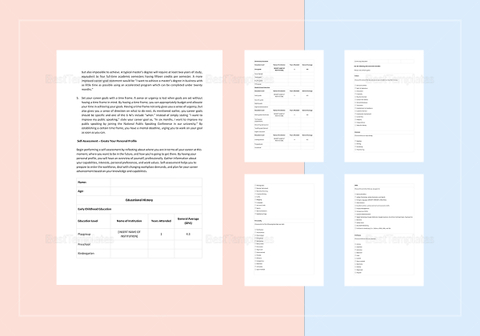 Career Action Plan Template in Word, Apple Pages