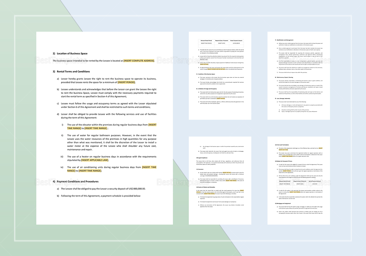 Business Rental Agreement Template in Word, Apple Pages