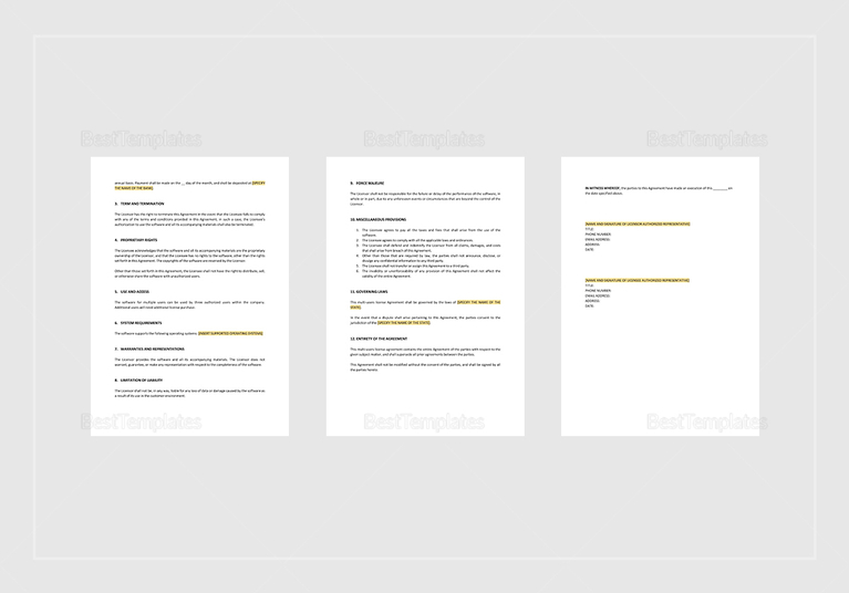 multi users license agreement Template in Word, Apple Pages