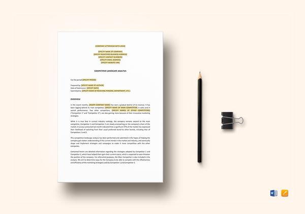 Competitive Landscape Analysis Template in Word, Apple Pages