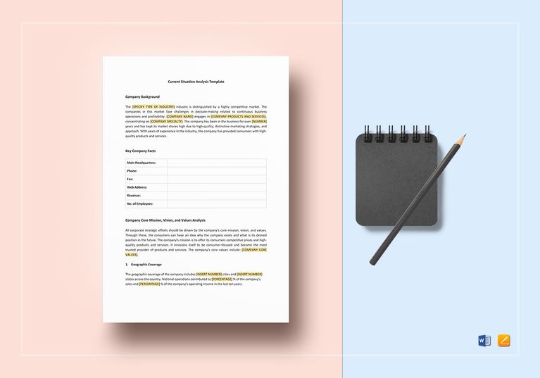 Current Situation Analysis Template in Word, Apple Pages