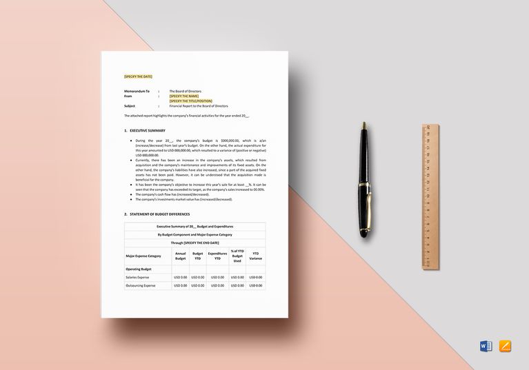 Board of Directors Financial Report Template in Word, Apple Pages