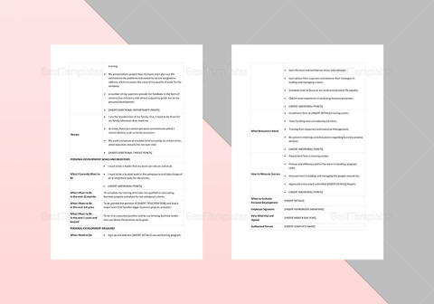 Personal Development Plan Template in Word, Apple Pages