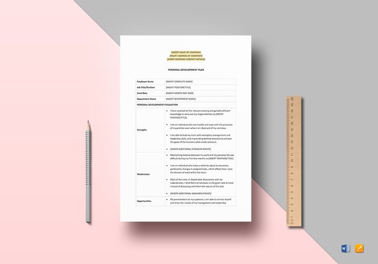 Personal Development Plan Template in Word, Apple Pages