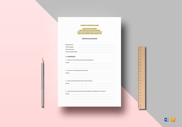 Interview Questionnaire Template in Word, Apple Pages