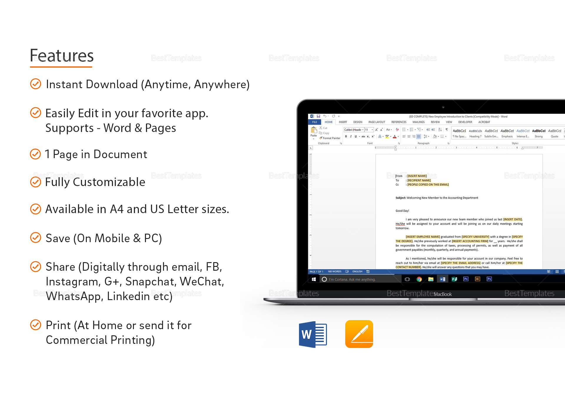 New Employee Introduction to Client Template in Word, Apple Pages