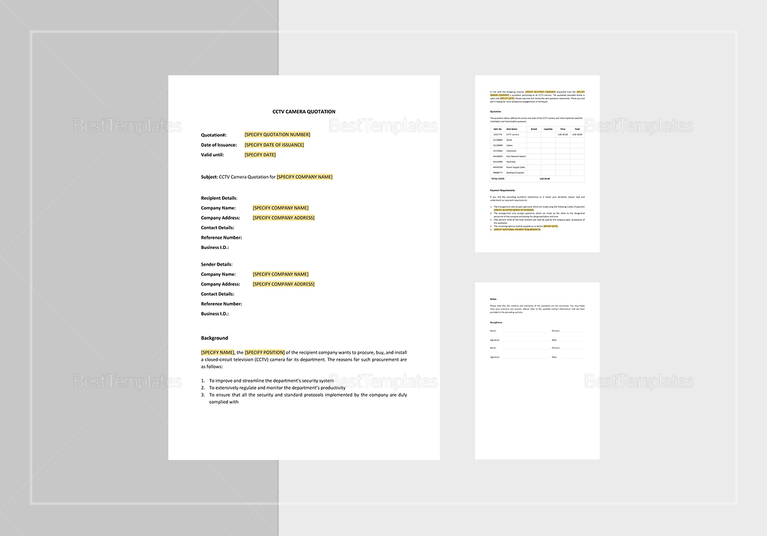 CCTV Camera Quotation Template in Word, Apple Pages
