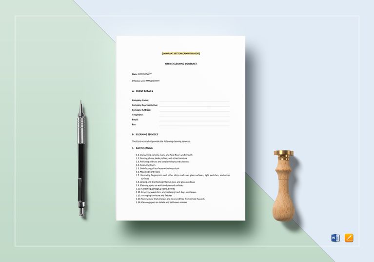 Office Cleaning Contract Template in Word, Apple Pages
