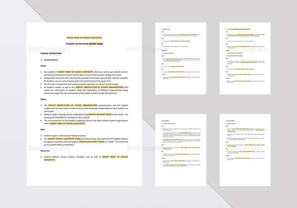 Student Action Plan Template in Word, Apple Pages