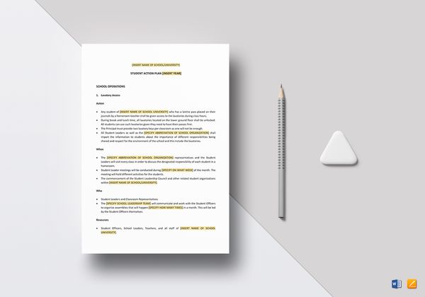 Student Action Plan Template in Word, Apple Pages