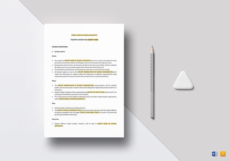 Student Action Plan Template in Word, Apple Pages
