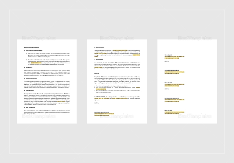 Cooperation Agreement Template in Word, Apple Pages