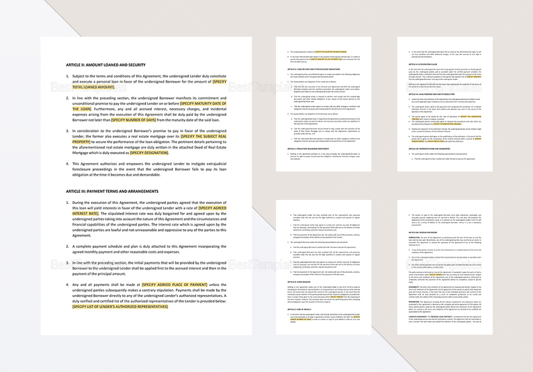 Personal Loan Contract Template in Word, Apple Pages