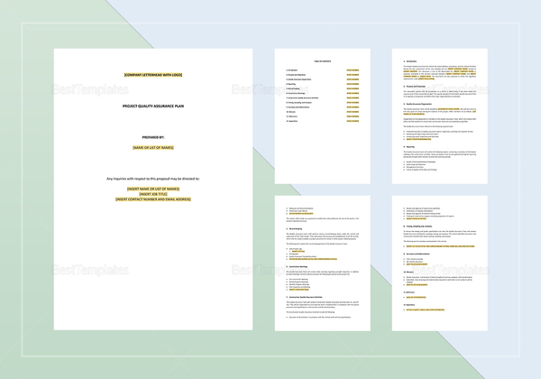 Project Quality Assurance Plan Template in Word, Apple Pages